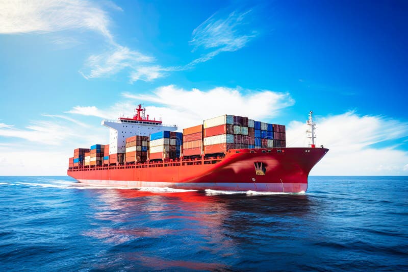 International Container Cargo Ship in the Ocean Stock Photo - Image of ...