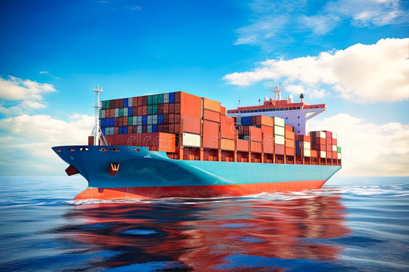 International Container Cargo Ship in the Ocean Stock Image - Image of ...