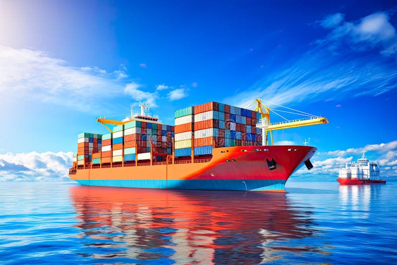 International Container Cargo Ship in the Ocean Stock Photo - Image of ...