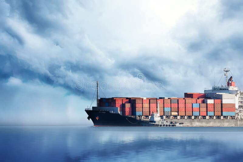 International Container Cargo Ship in the Ocean, Freight Transportation ...