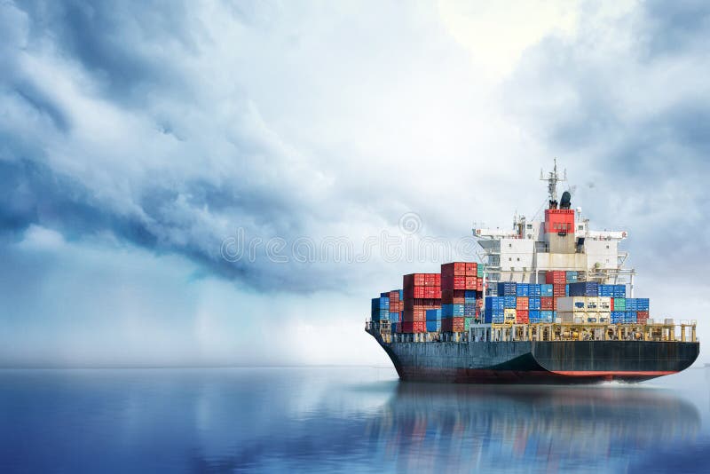 International Container Cargo Ship in the Ocean, Freight Transportation ...
