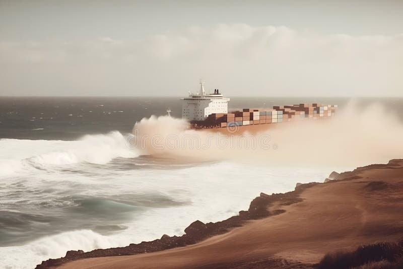 International Container Cargo Ship in the Ocean. Neural Network AI ...