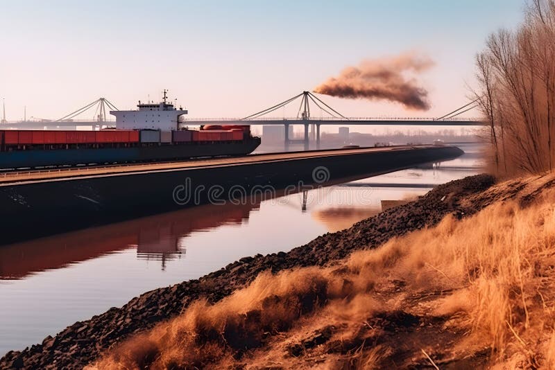 International Container Cargo Ship in the Ocean. Neural Network AI ...