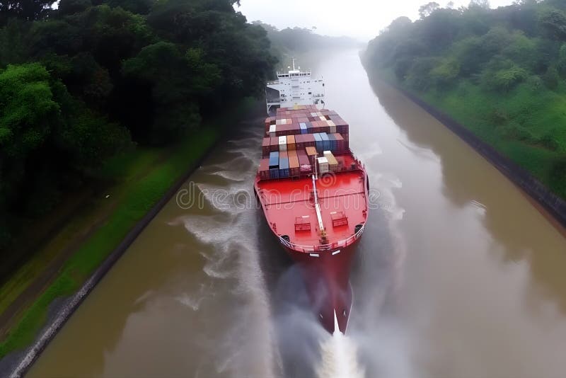 International Container Cargo Ship in the Ocean. Neural Network AI ...