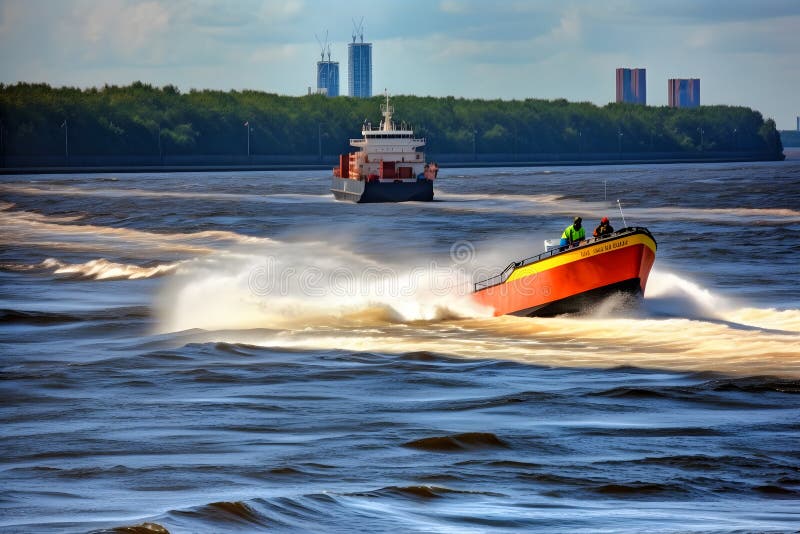 International Container Cargo Ship in the Ocean. Neural Network AI ...