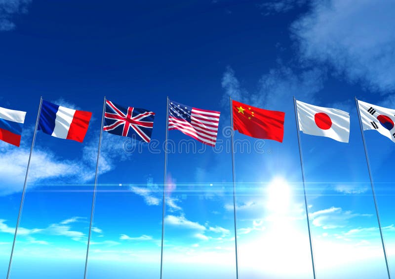 International Country Flags Under Blue Sky Stock Photo - Image of ...