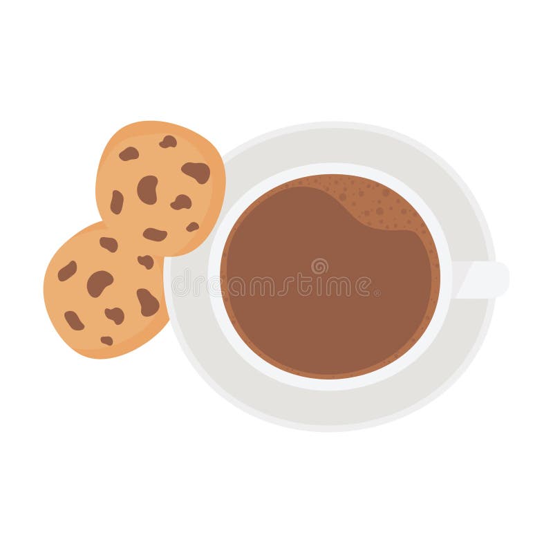 International Day of Coffee, Top View Cup and Cookies Stock Vector ...