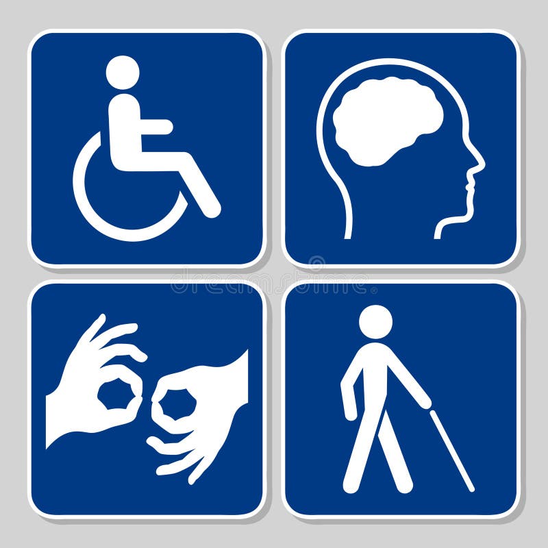 Disability Symbol Set, Disabled Blue and White Signs, Vector Elements ...