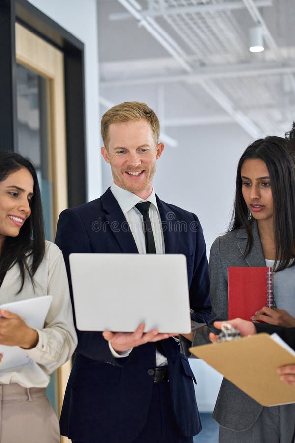 Happy Diverse Professional Team Young Business People Talking In Office