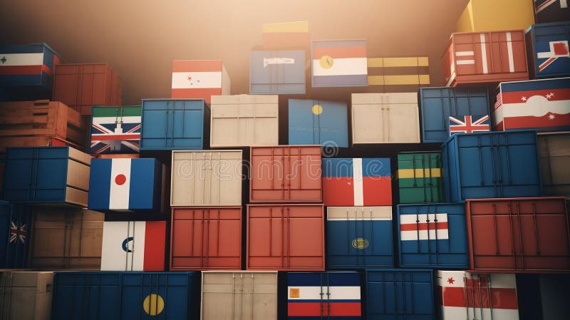 International E-commerce Represented by Delivery Boxes with Flags Stock ...