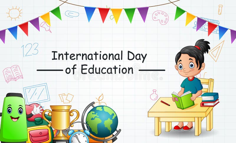 International Education Day with Smart Boy Learning Stock Illustration ...