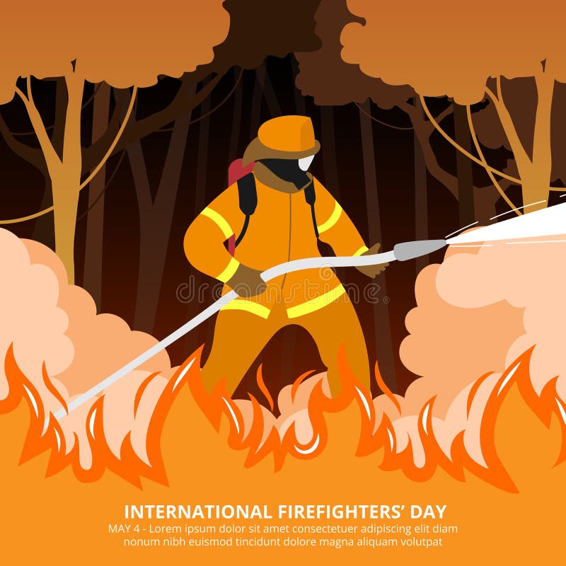 International Firefighters Day Design with a Firefighter Extinguishing ...