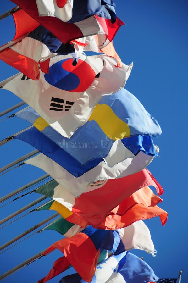 Countries flags flying stock image. Image of develop - 17690155