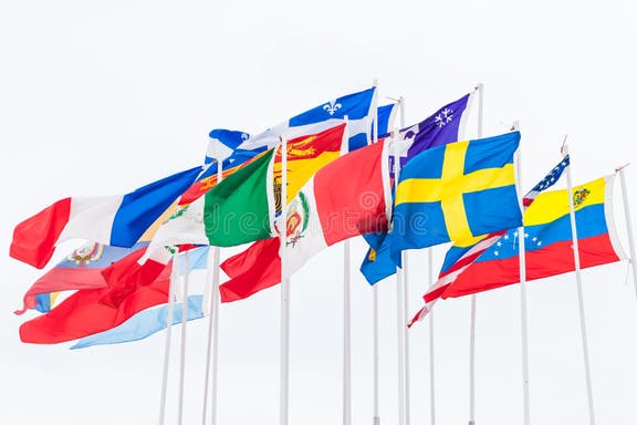 International Flags of Different Countries are Hanging on Poles Stock ...