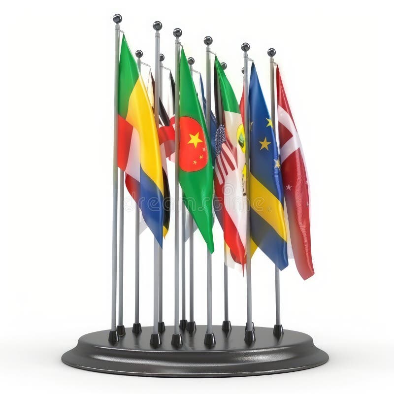 International Flags on Display Stand: Global Unity Concept Stock ...