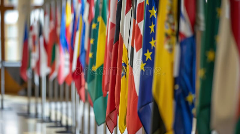 International Flags Displayed in a Line, Symbolizing Global Unity and ...