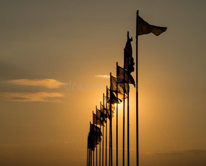 Red Flags Fluttering or Waving in the Wind. Festive Decoration of the ...