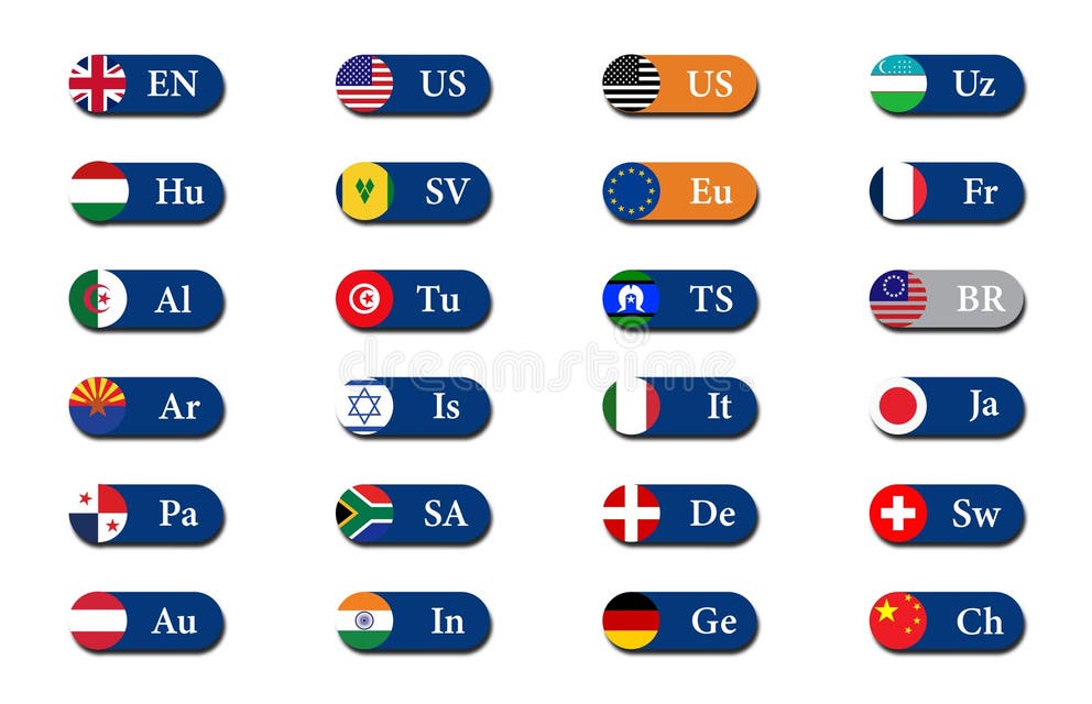 International Flags and Language Codes in Buttons. Language Selection ...