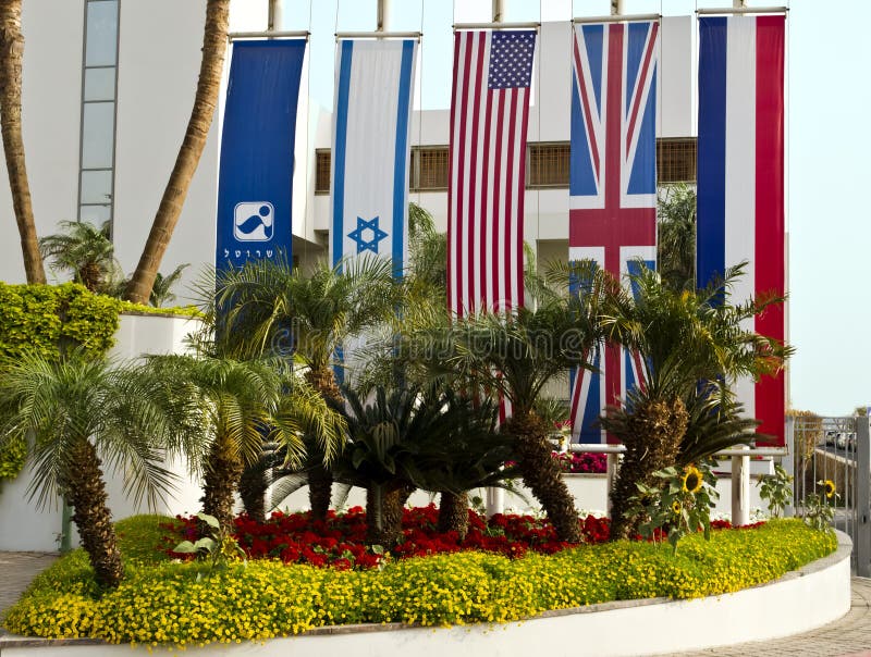 International Flags Near Eilat S Resort Hotel Stock Photo - Image of ...
