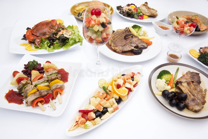 International Food on the White Table Stock Image - Image of catering ...