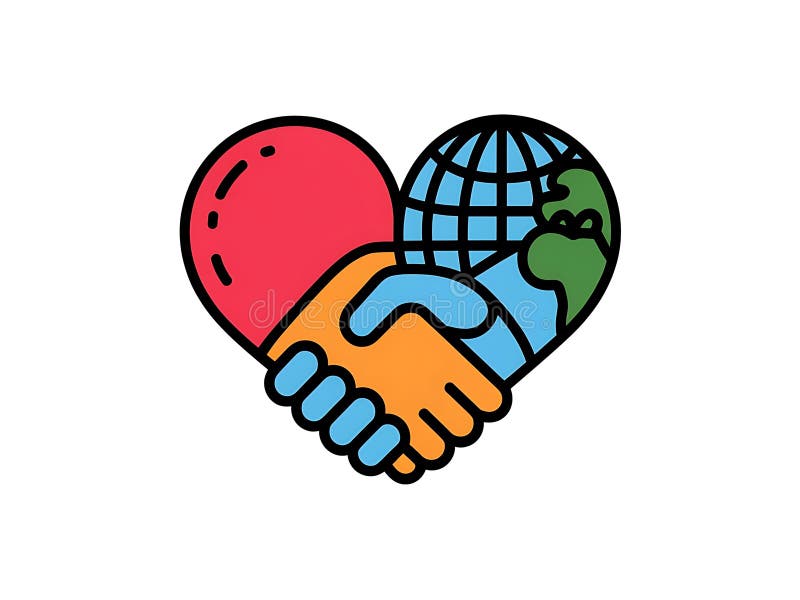 International Friendship Day Symbol with a Heart, Handshake, and Globe ...