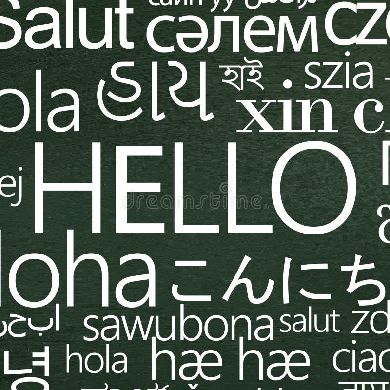 Word Hello In Different Languages For School Advertisement Stock Image ...