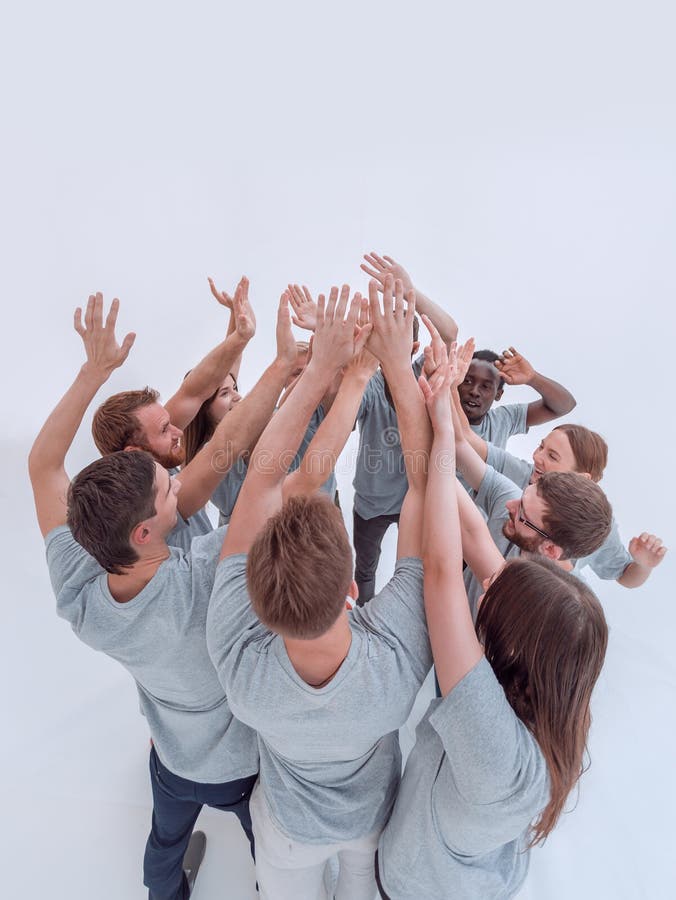 International Group of Like-minded People Standing with Hands Up Stock ...