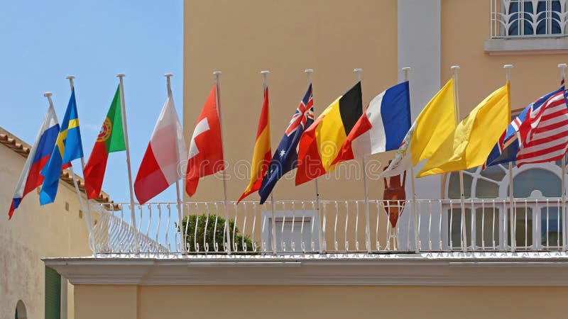 International Hotel Flags stock photo. Image of building - 103455266