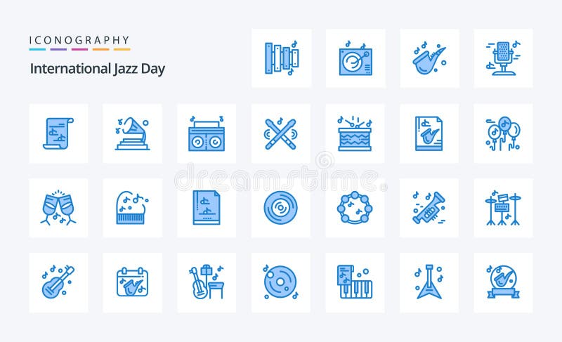 25 International Jazz Day Blue Icon Pack Stock Vector - Illustration of ...