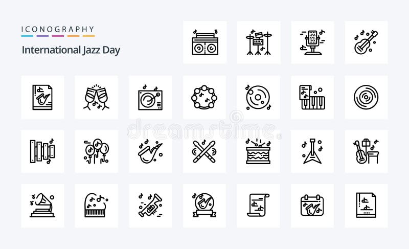 25 International Jazz Day Line Icon Pack. Vector Icons Illustration ...