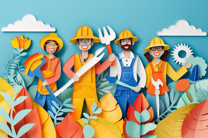 International Labor Day Illustration in Paper Cut Style of Workers with ...