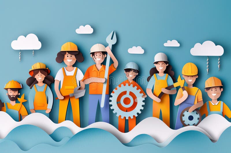 International Labor Day Illustration in Paper Cut Style of Workers with ...