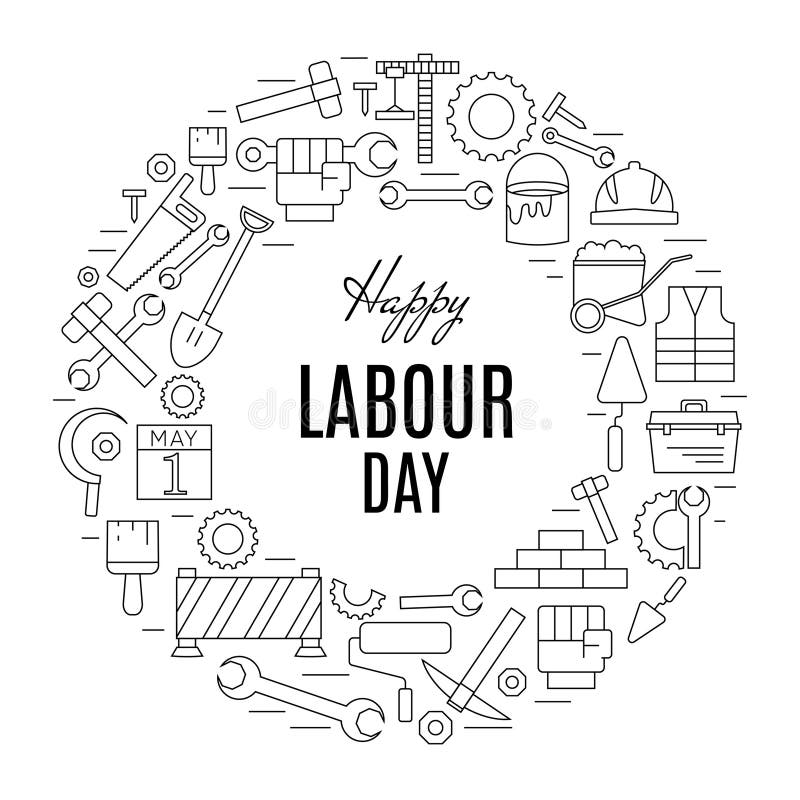 International Labour Day Icons Set in Round Shape. 1st May Worker S Day ...