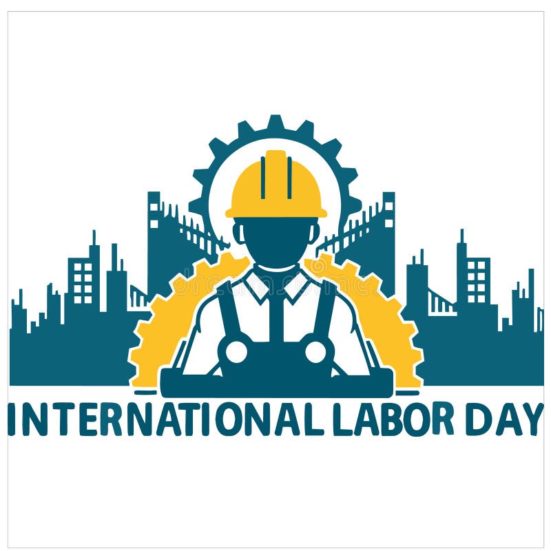 Happy Builder Day, Greeting Card Template with Silhouette of Worker ...