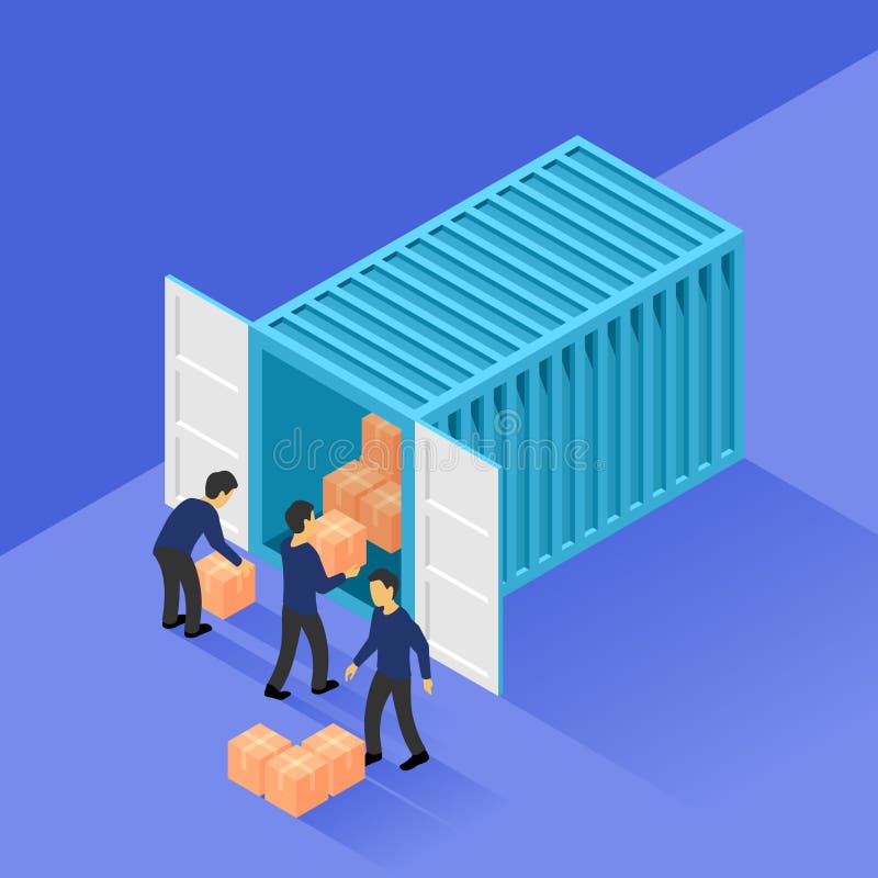 People Loading Boxes into Cargo Container Stock Vector - Illustration ...