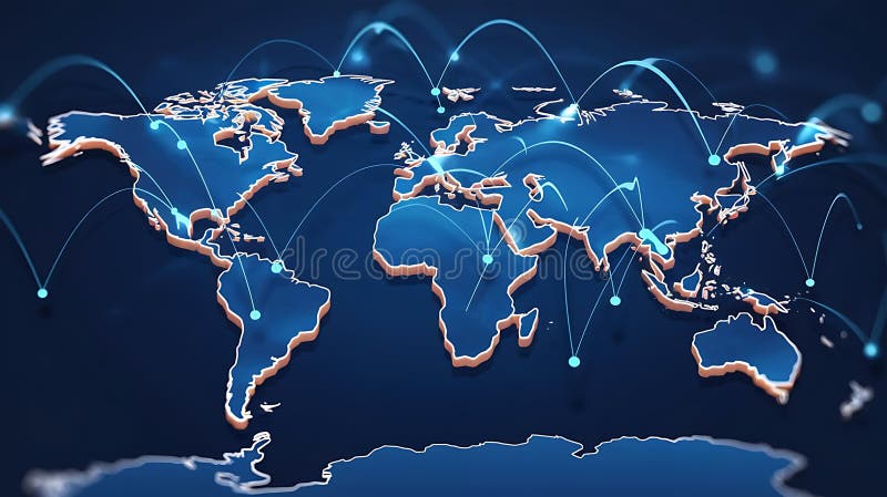 International Network Links Across Countries Futuristic Global Map ...