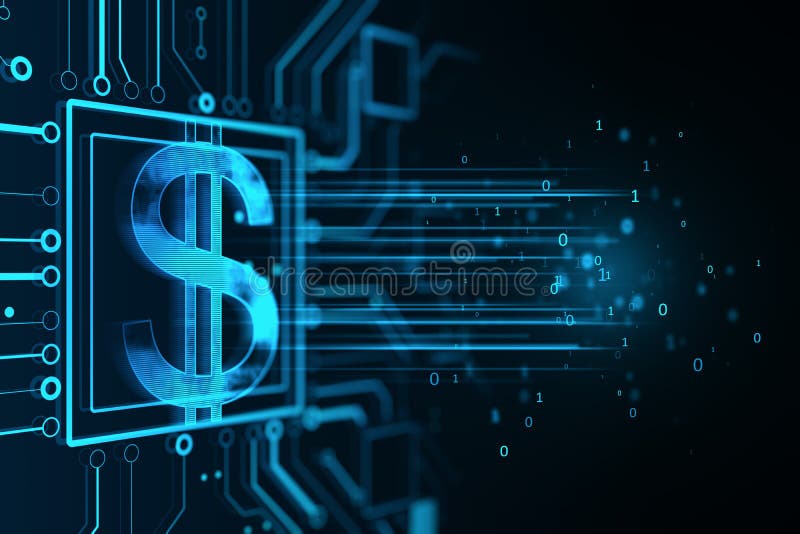 International Payment Currency Concept with Digital Blue Dollar Sign in ...