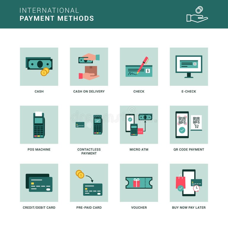 International Payment Methods Icon Set Stock Vector - Illustration of ...