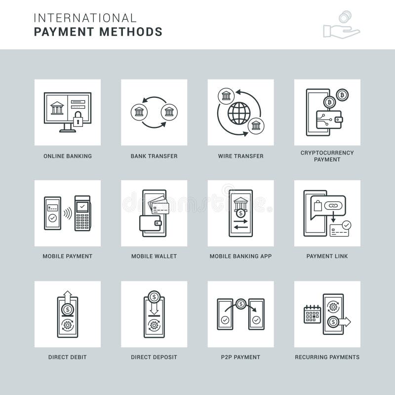 International Payment Methods Icon Set Stock Illustration ...