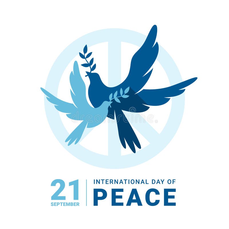 International Peace Day - Two Blue Dove with Leaf on Circle Peace Sign ...