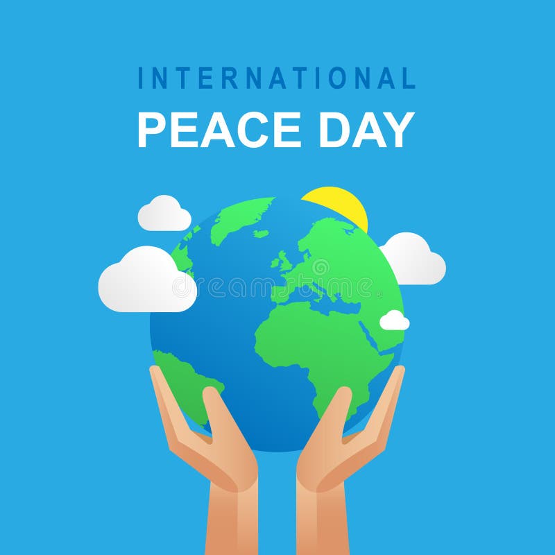International Peace Day Vector Illustration. Planet Earth with Clouds ...