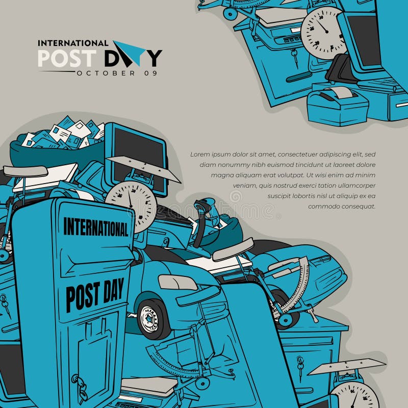 International Post Day Illustration with Doodle Art of Postal Tools ...