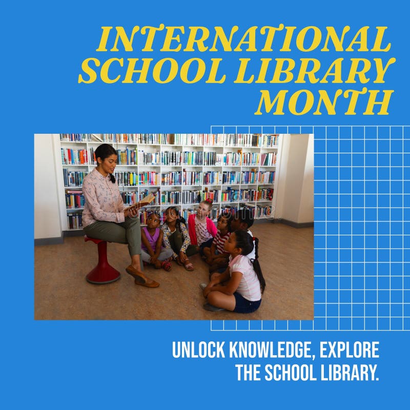 International School Library Month Text and Diverse Teacher Reading ...