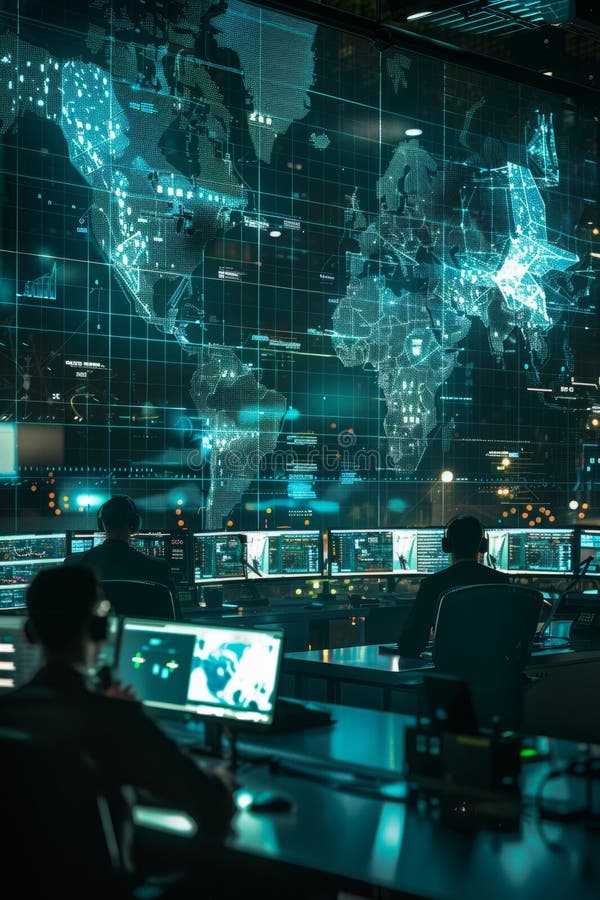 International Security Agents Planning Operations in High-tech Room ...