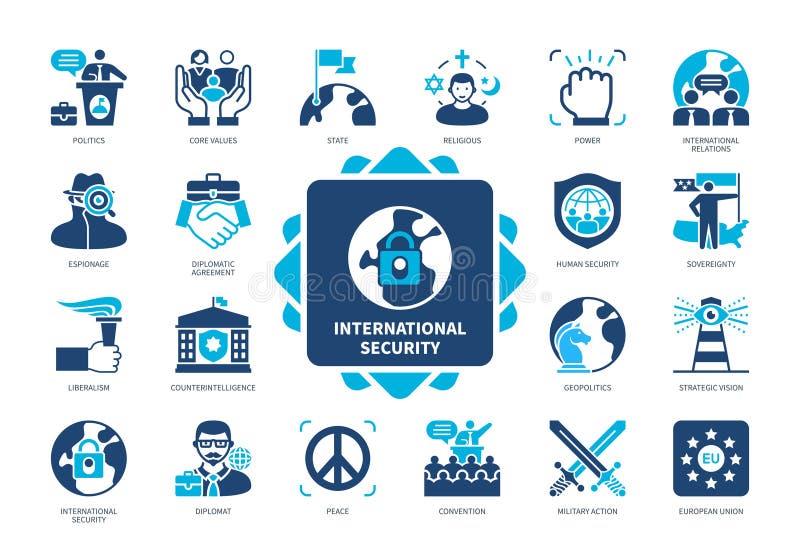 International Security Solid Icon Set Stock Illustration - Illustration ...