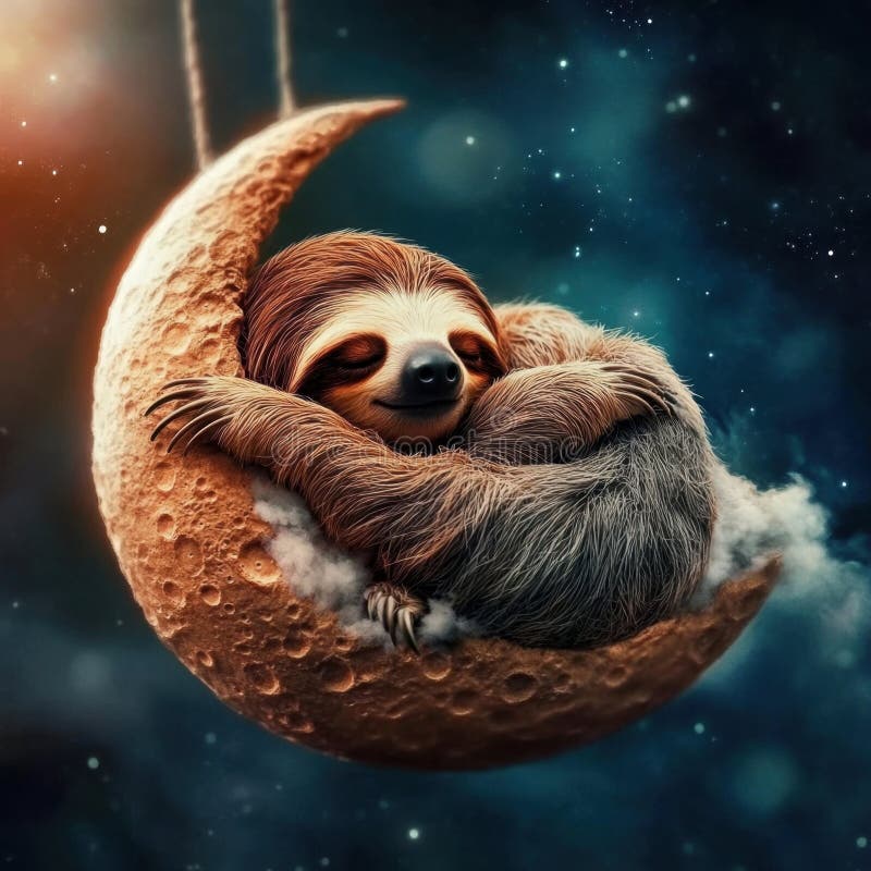 International Sloth Day Sloth Cuddling on a Crescent Moon in a Starry ...