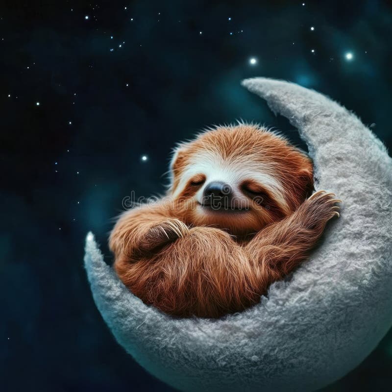 International Sloth Day Peaceful Sloth on Crescent Moon Under Starry ...