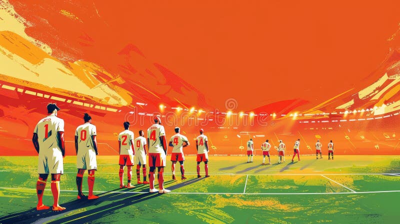 International Soccer Teams Line Up in Stadium,Ready for Kickoff Stock ...