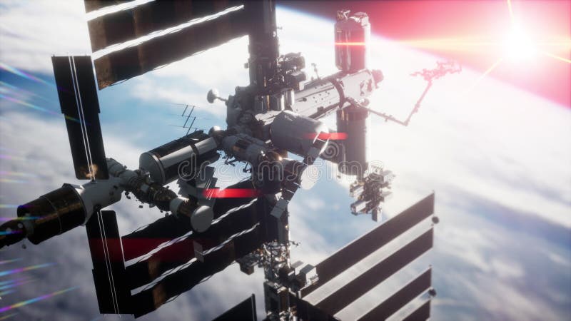 International Space Station ISS Floating in Orbit Above Planet Earth ...