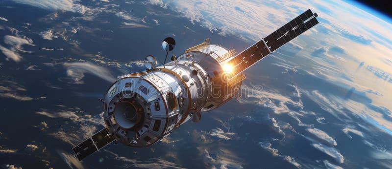 International Space Station on Orbit of Earth Planet. ISS. Dark ...